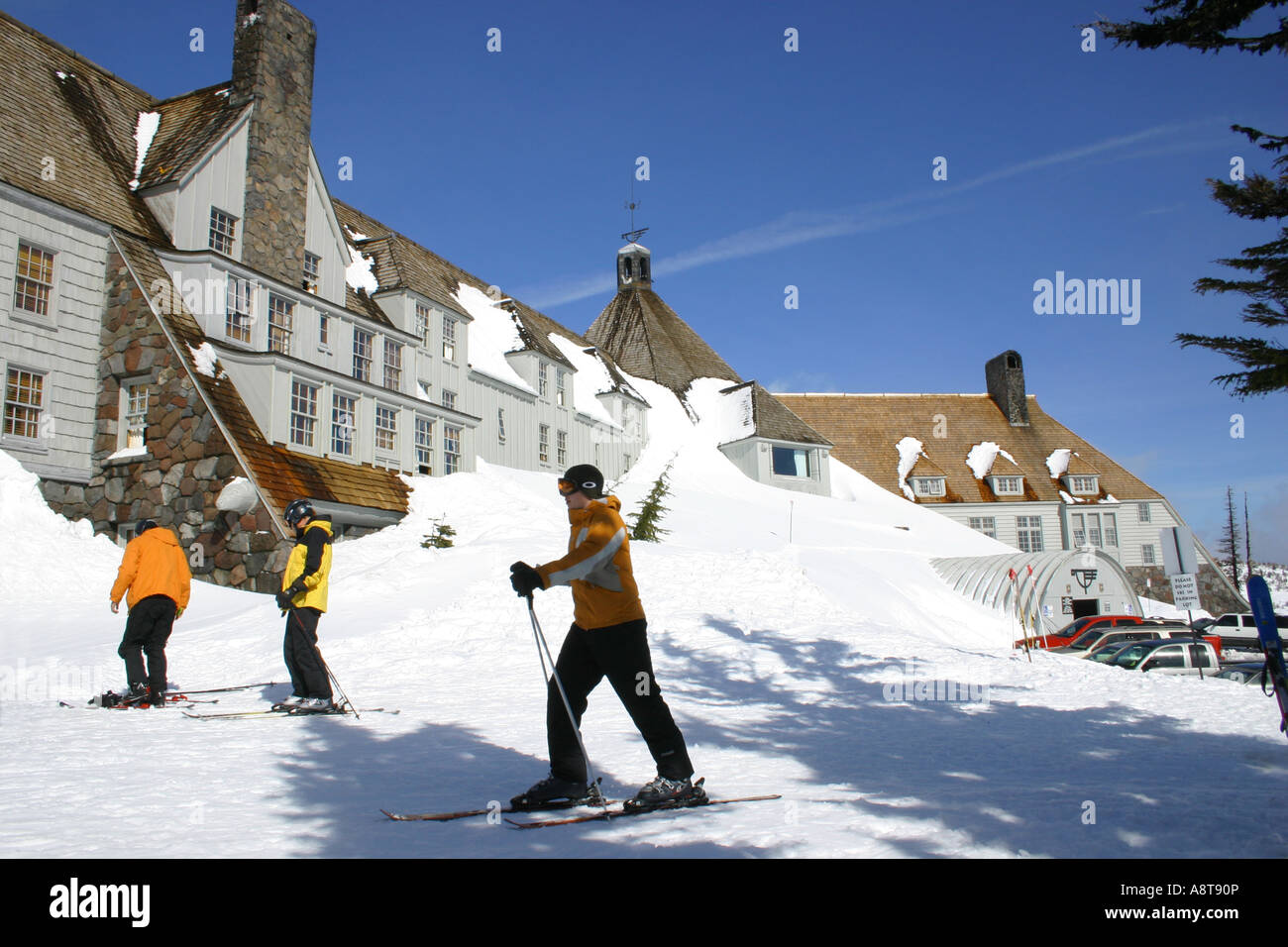 Mt Hood downhill skiers, Timberline Lodge Resort, National Historic ...