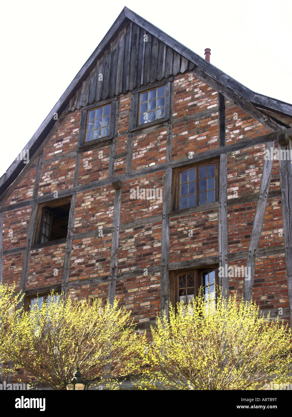 cladding of red brick timberframe building, Germany, North Rhine ...