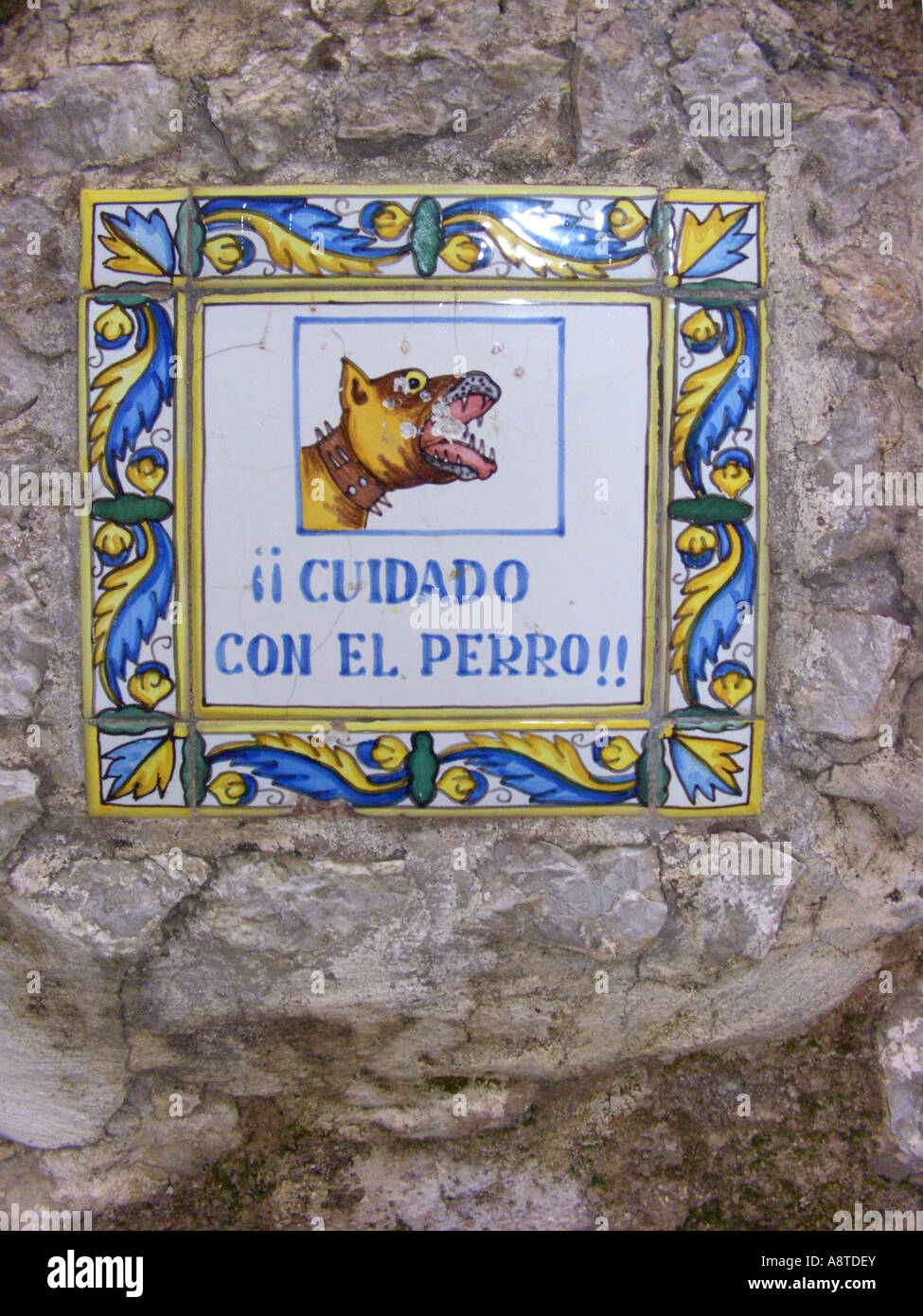 warning sign beware of the dog, Spain, Majorca Stock Photo - Alamy