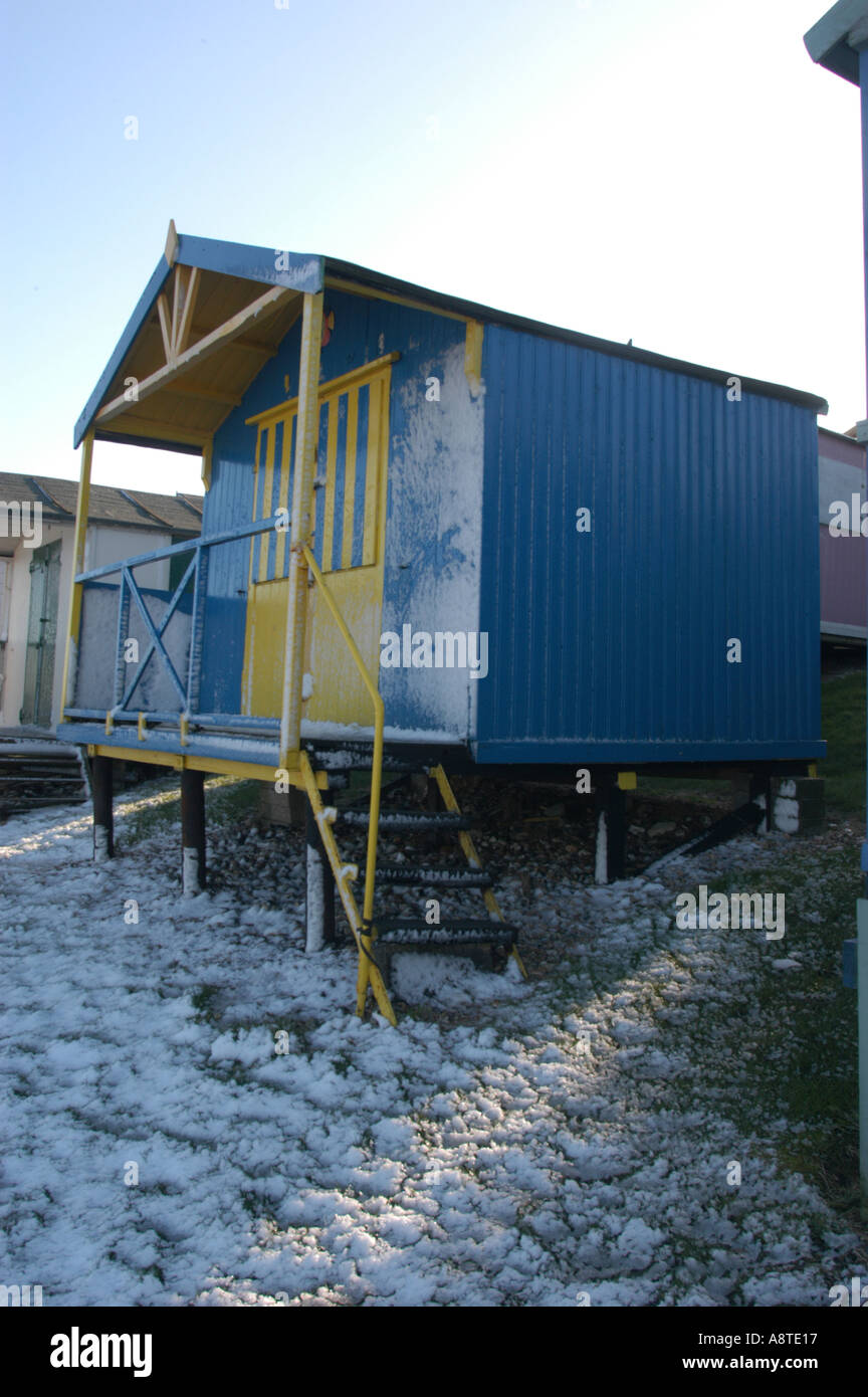 Beach huts in the snow at Tankerton Whitstable Kent Stock Photo - Alamy