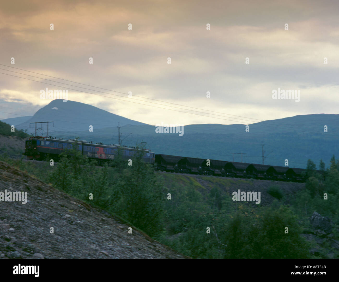 Iron ore train on the railway between Malmberget, arctic Sweden, and ...