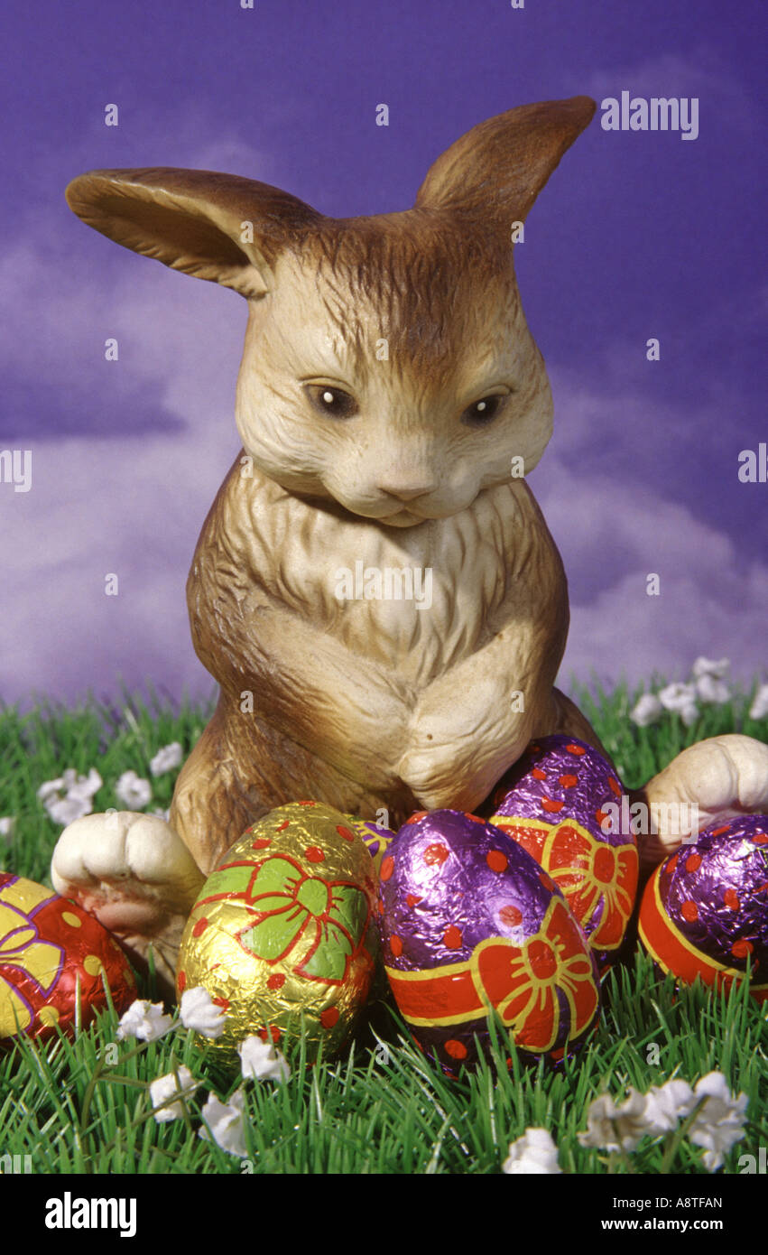 easter bunny with easter eggs Stock Photo - Alamy