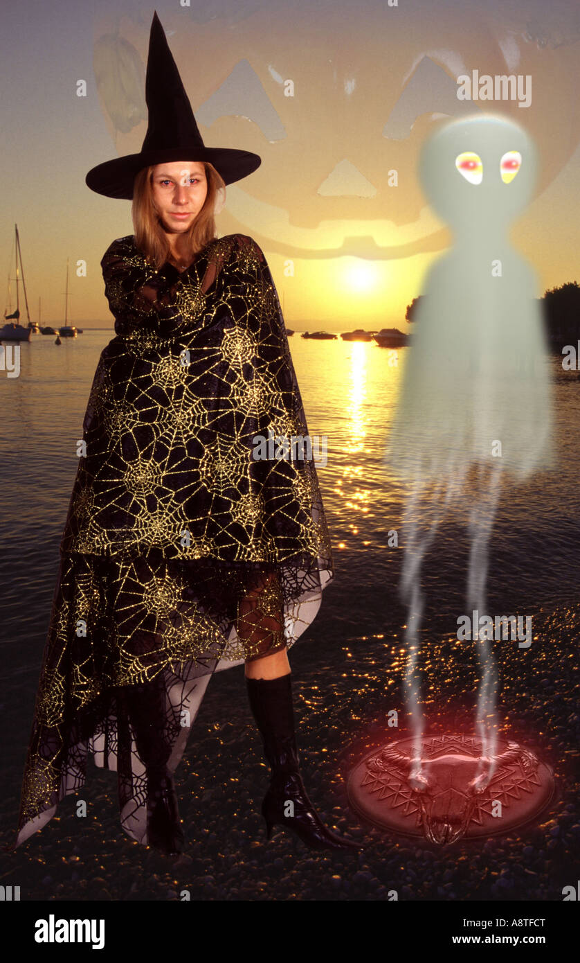 witch and ghost Stock Photo - Alamy