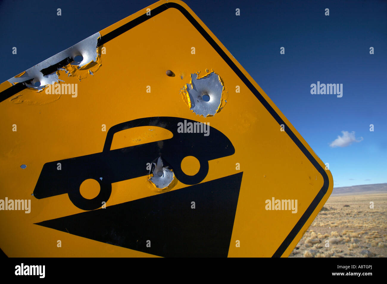 bullet holes in road sign, Patagonia, Argentina Stock Photo - Alamy