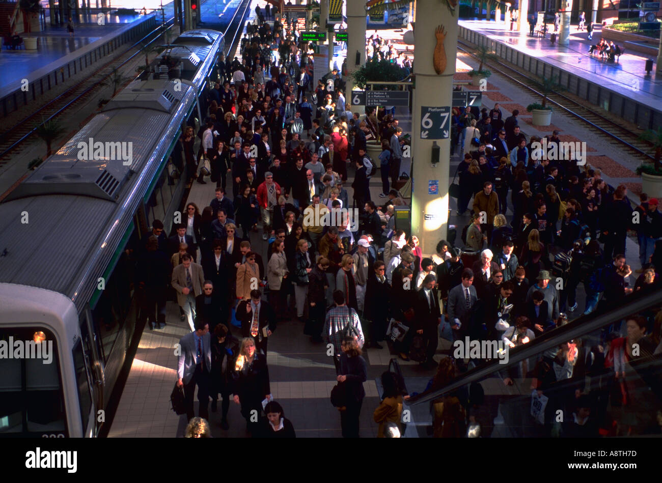 Aerial view of commuters during the morning rush hour at the Perth ...