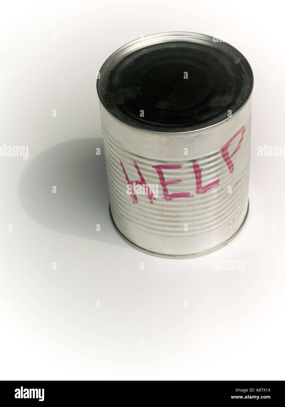 can, food help conceptual on a white background Stock Photo - Alamy