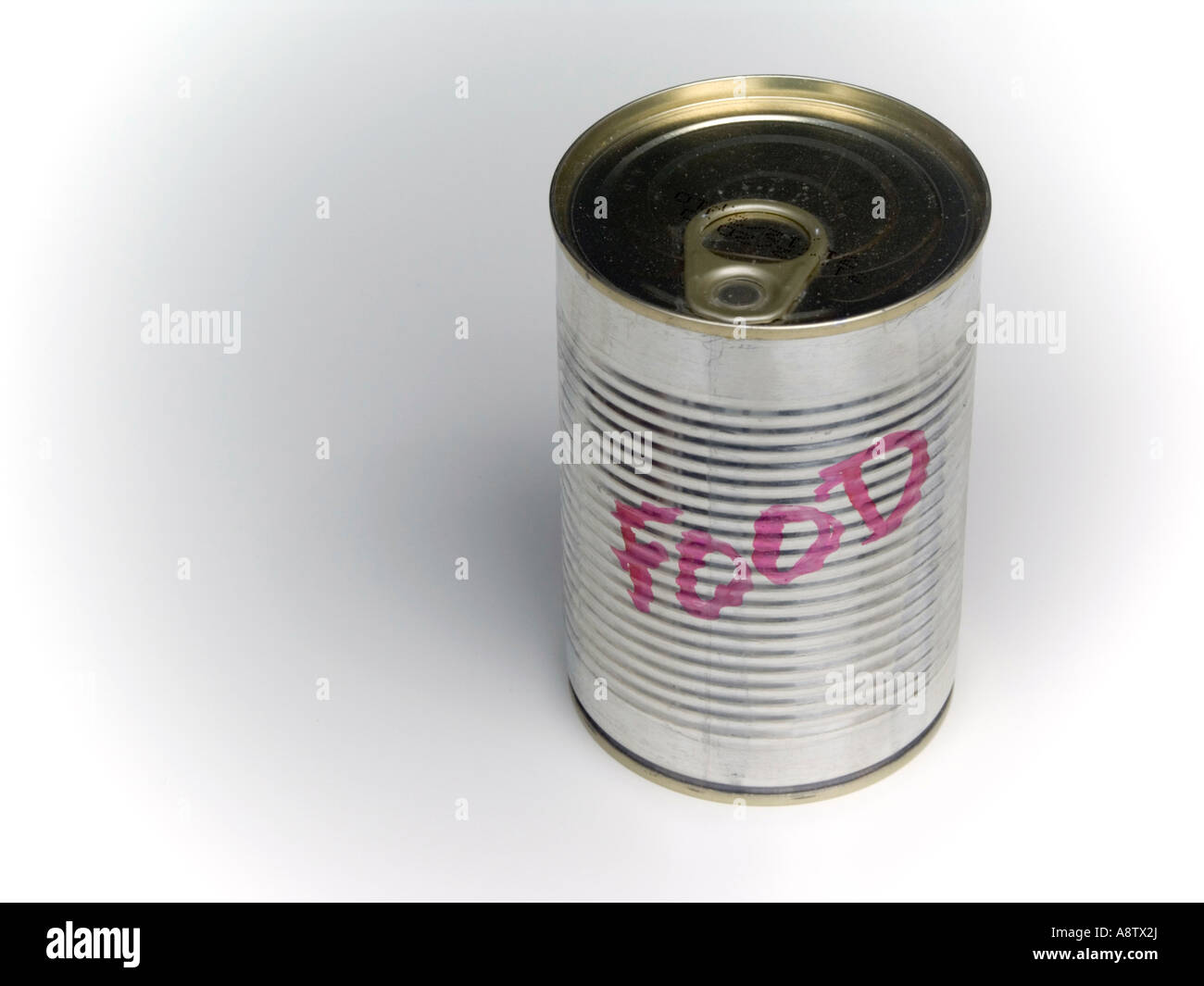 can , food help conceptual on a white background Stock Photo - Alamy