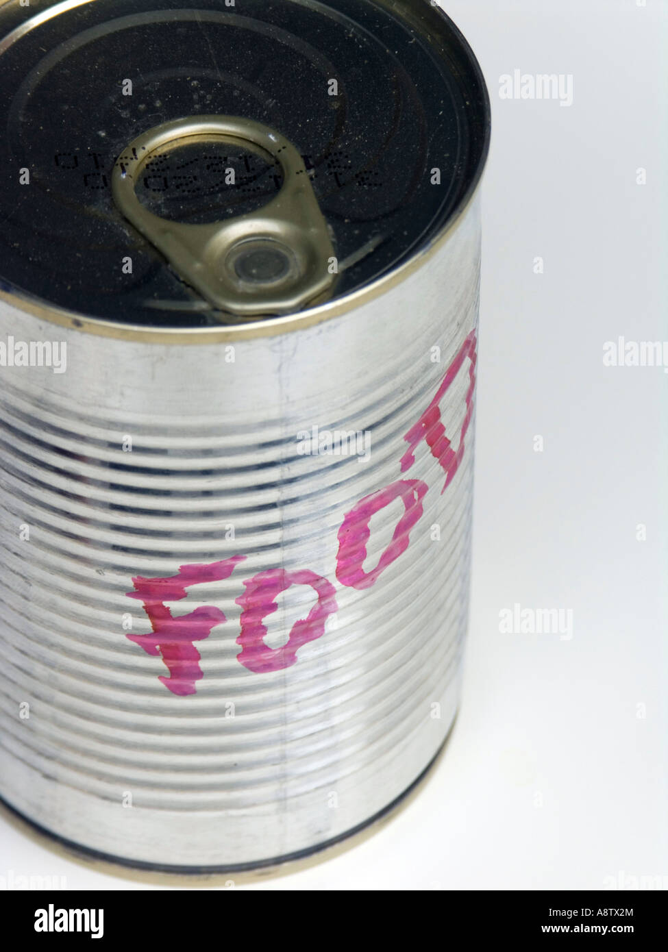 can, food help conceptual on a white background Stock Photo - Alamy