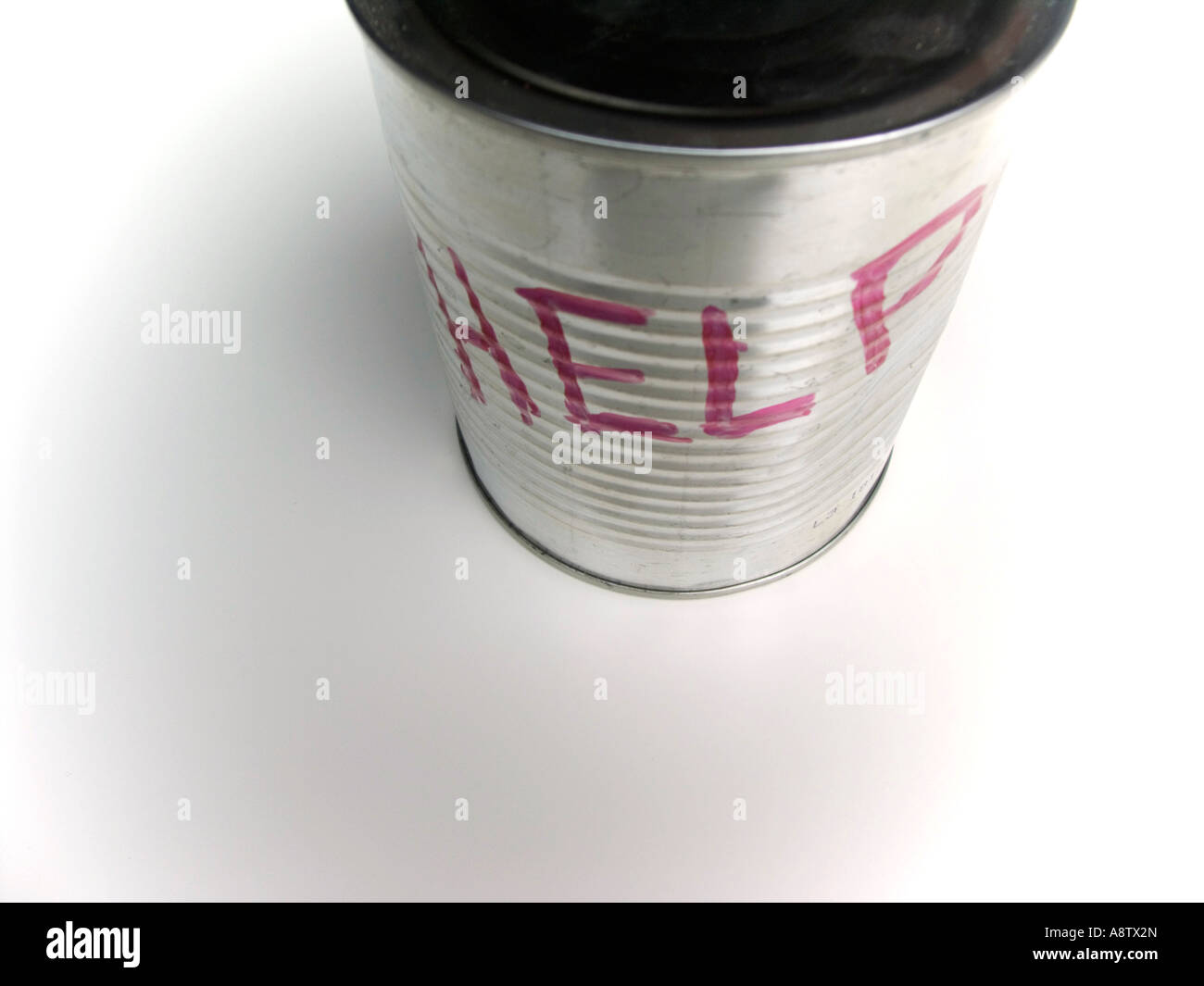 can , food help conceptual on a white background Stock Photo - Alamy
