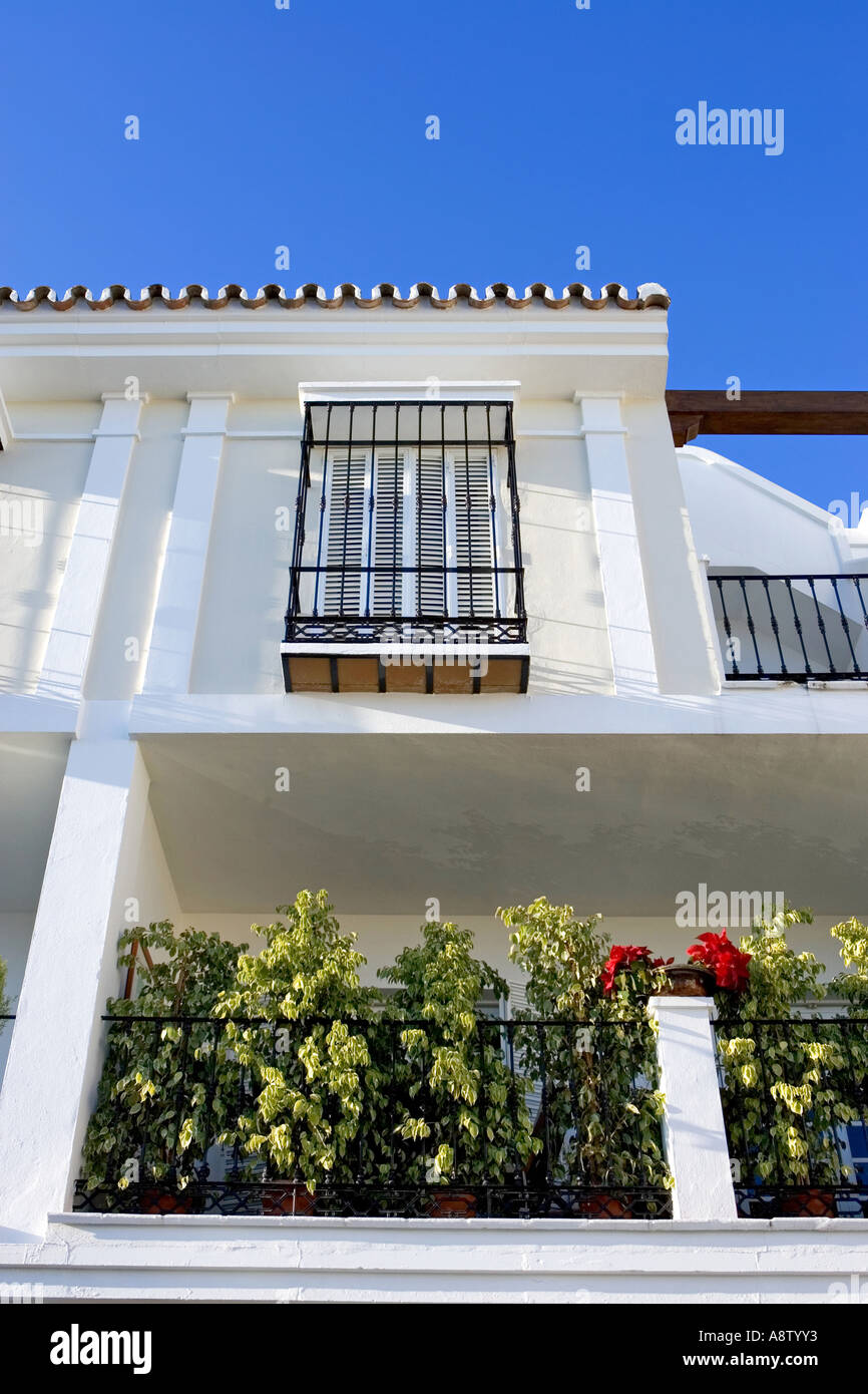 Bright colours of modern Aloha Pueblo on the Costa del Sol in Spain ...