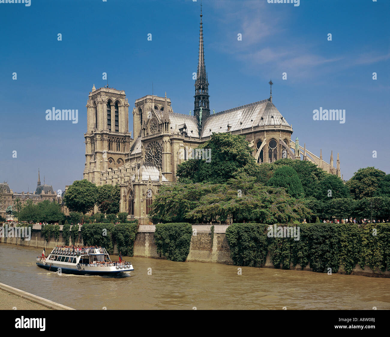 France. Paris. Notre Dame. View of river boat on the River Seine Stock ...