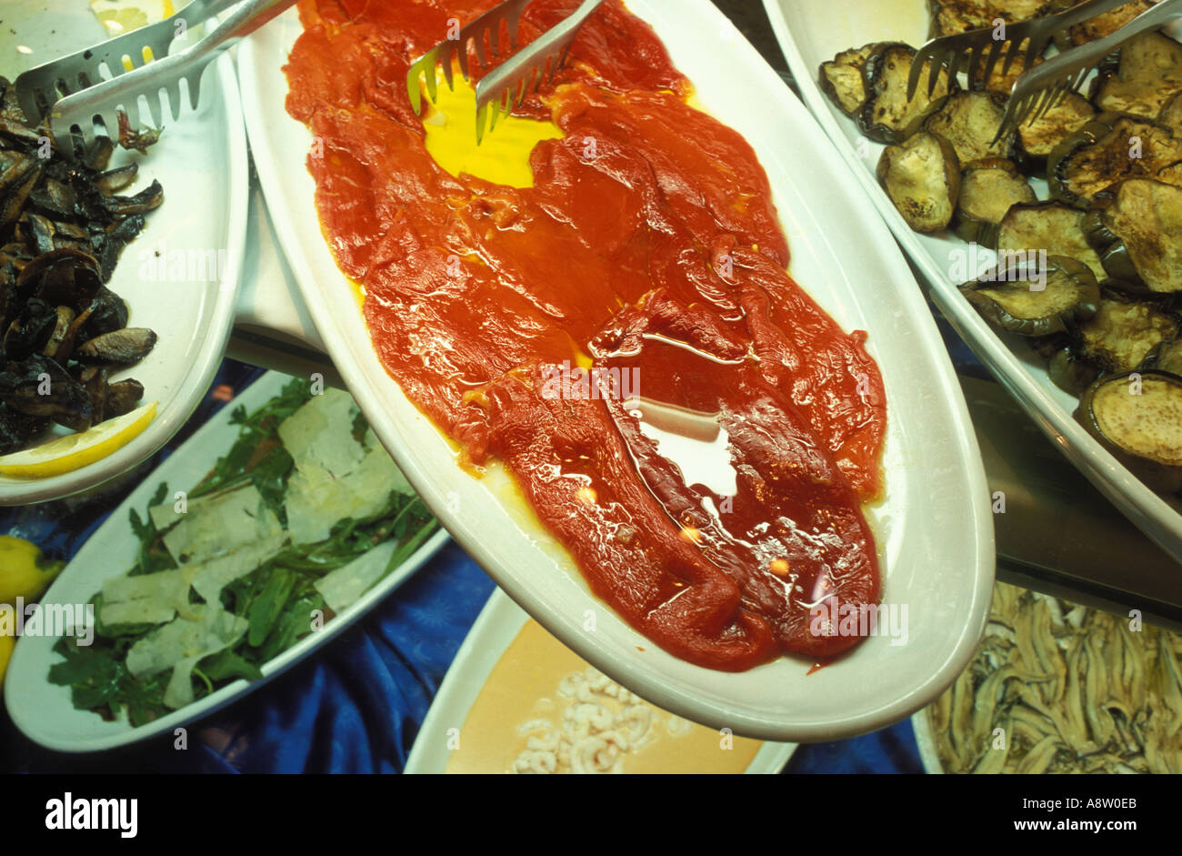 Typical italian starters at a restaurant Italy Stock Photo - Alamy