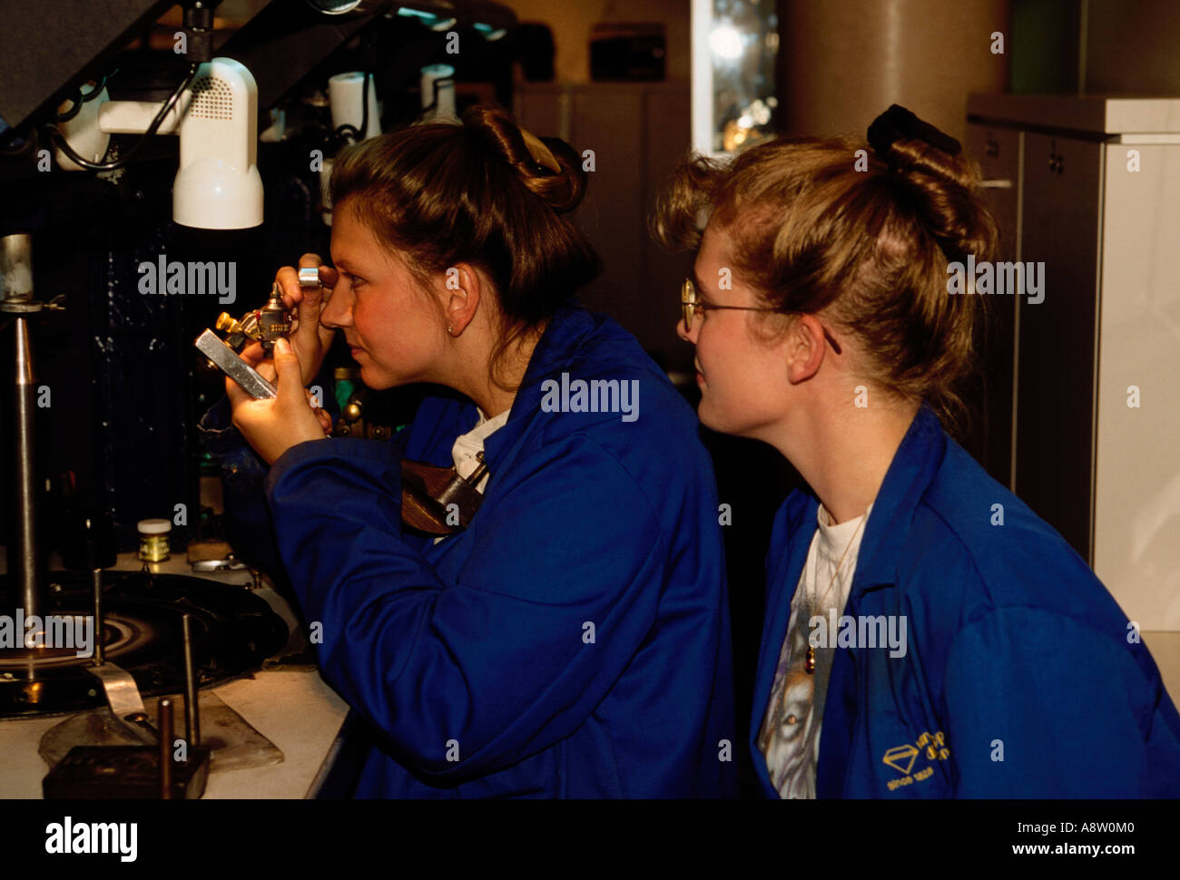 Dutch women, at work, workers, working, inspecting diamond, inspecting ...