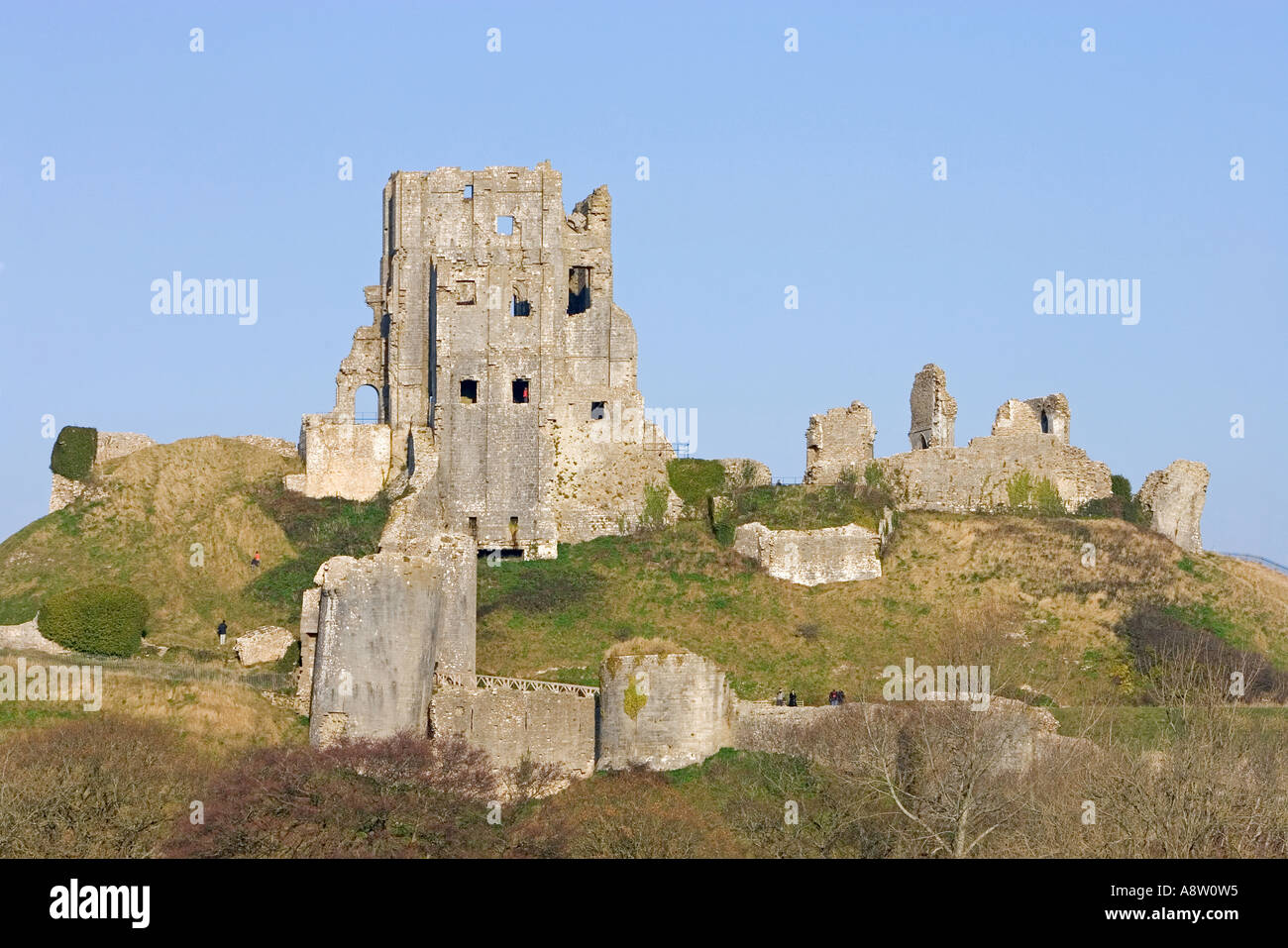 Ruins of Corfe Castle in Swanage Dorset Southern England with beautiful ...