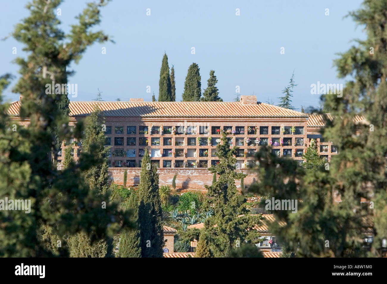 Modern graveyard on top of hill in Granada Spain with excellent views ...