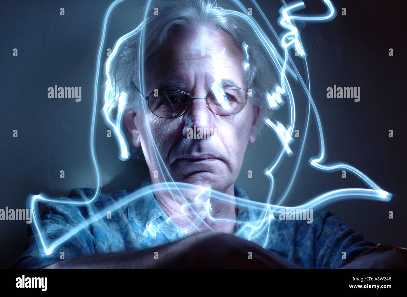 A Photo of a Man With Light Around Head Photographic Art Stock Photo ...