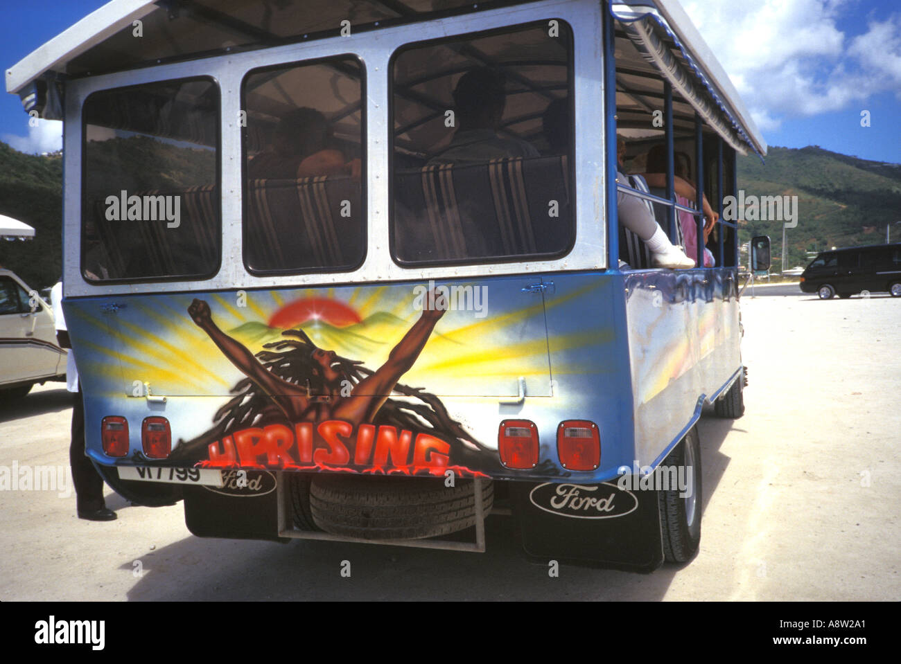 Bob Marley Uprising mural painted on shuttle bus, Tortola Stock Photo ...