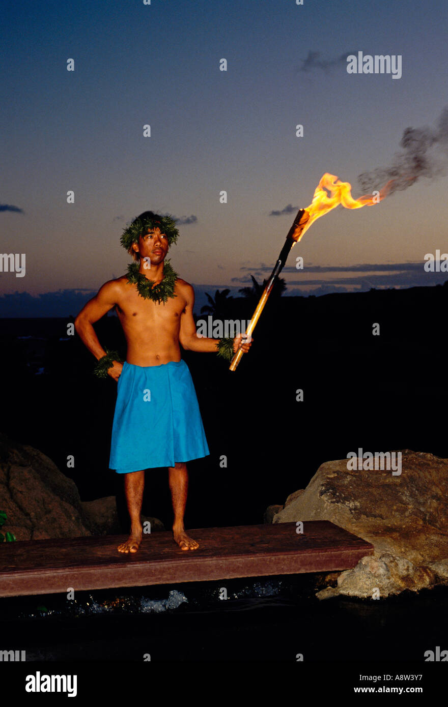 Hawaiians, Hawaiian man, adult man, young man, holding torch, torch ...