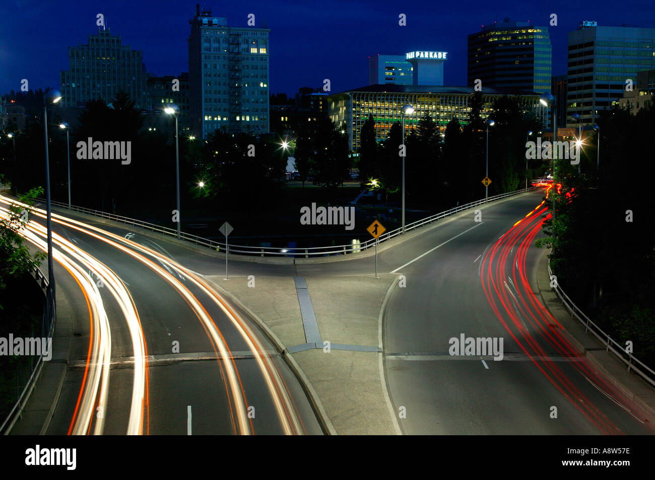 Washington Street at night as it crosses Riverfront Park and the ...