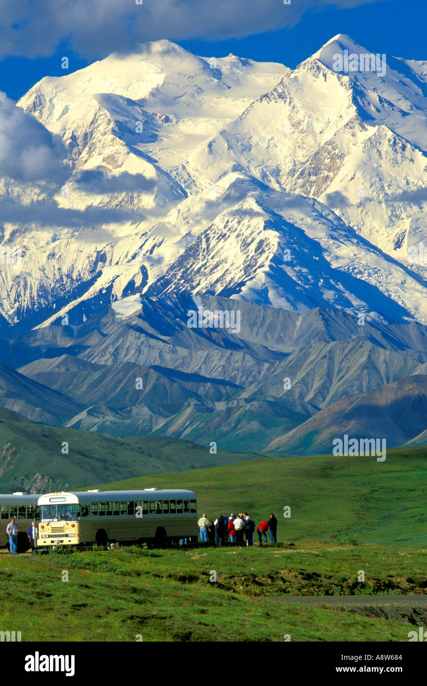 Mt McKinley Denali with Tour Buses at Stony Dome Denali National Park ...