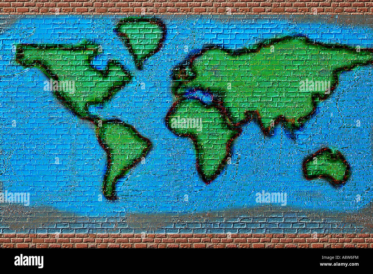 A world map as grafitti on a brick wall Stock Photo - Alamy