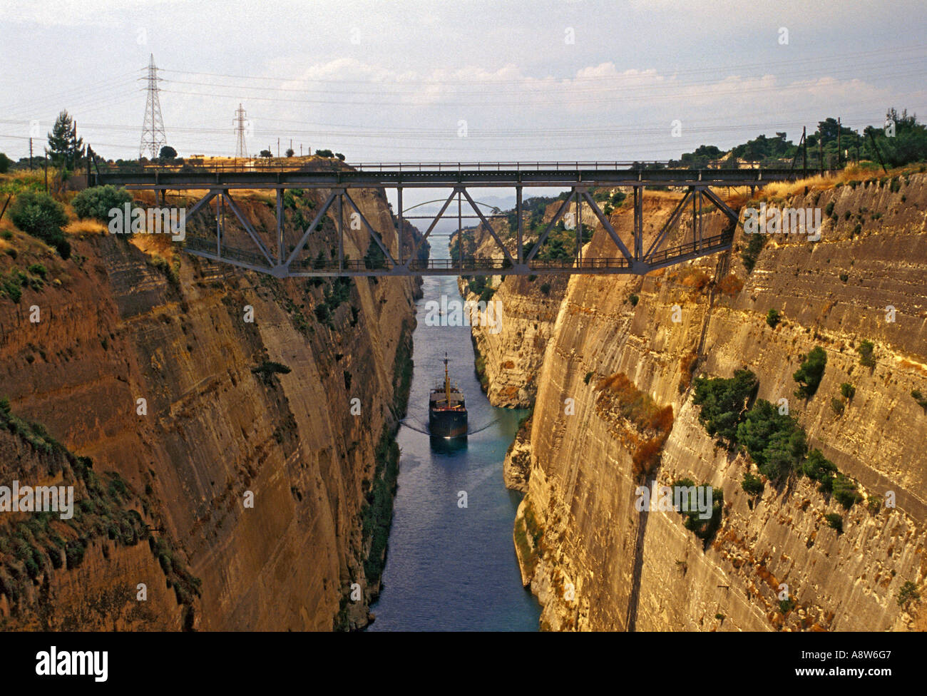 Ship Passing Through The Corinth Canal, Greece Stock Photo - Alamy