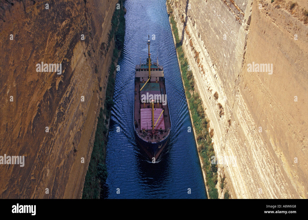 Ship Passing Through The Corinth Canal, Greece Stock Photo - Alamy