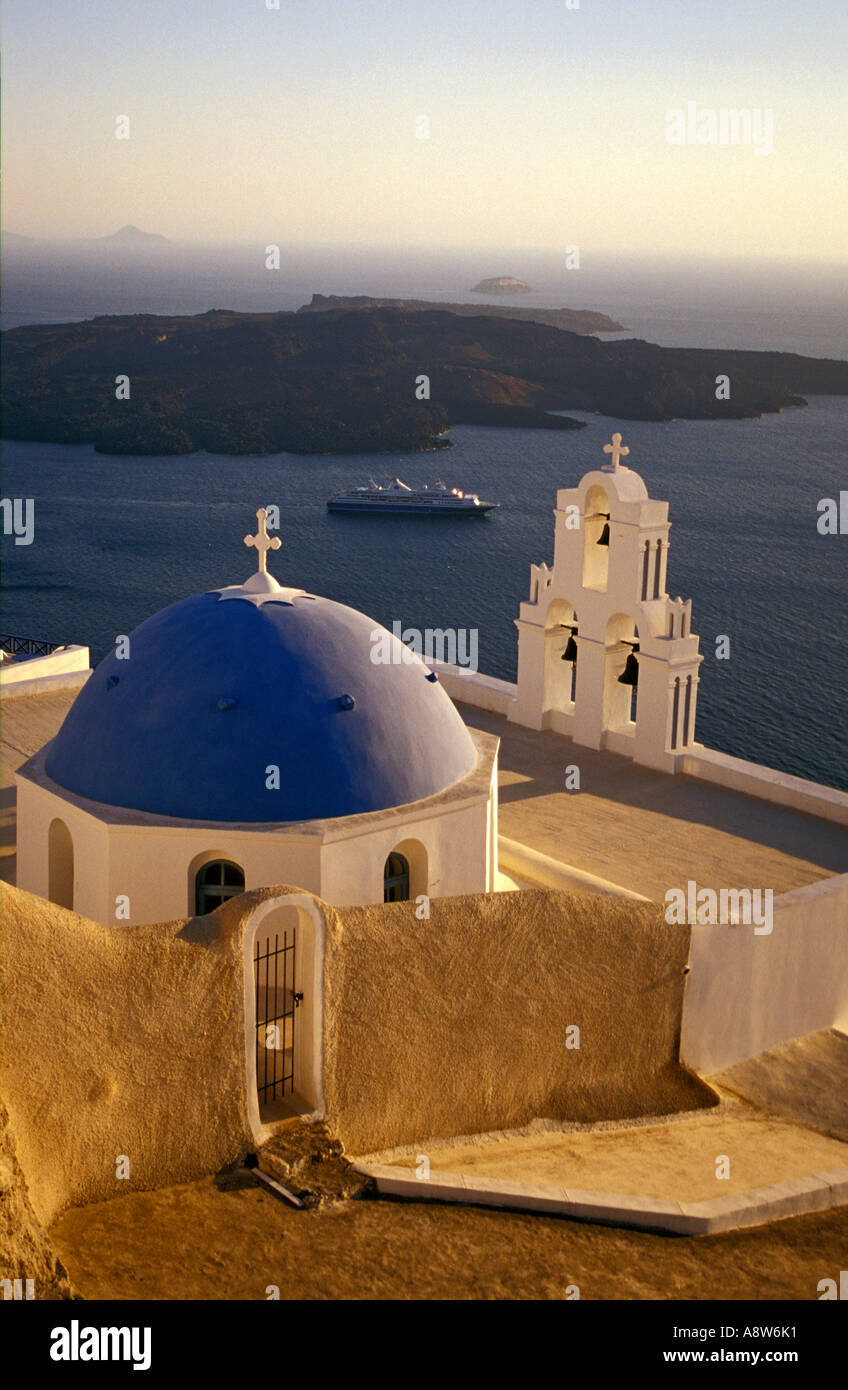 Iconic Church with a Blue Cupola on the Greek Island of Santorini. A ...