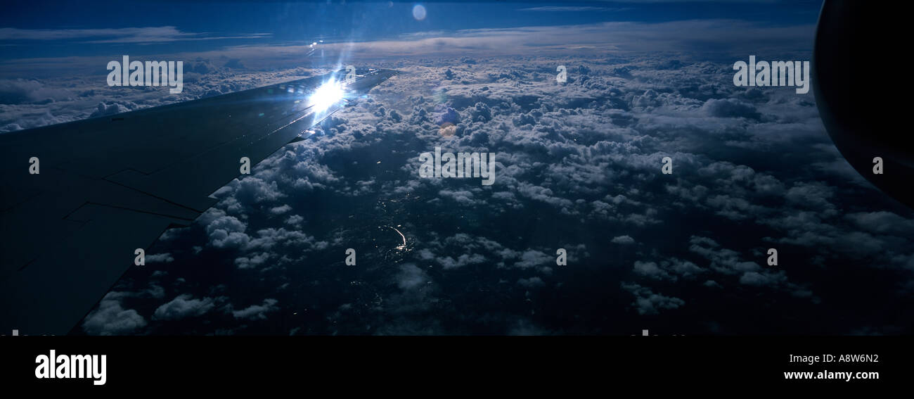 Panoramic photograph through aircraft window at 25,000 feet Stock Photo ...