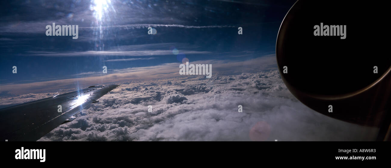 Panoramic photograph through aircraft window at 25,000 feet Stock Photo ...