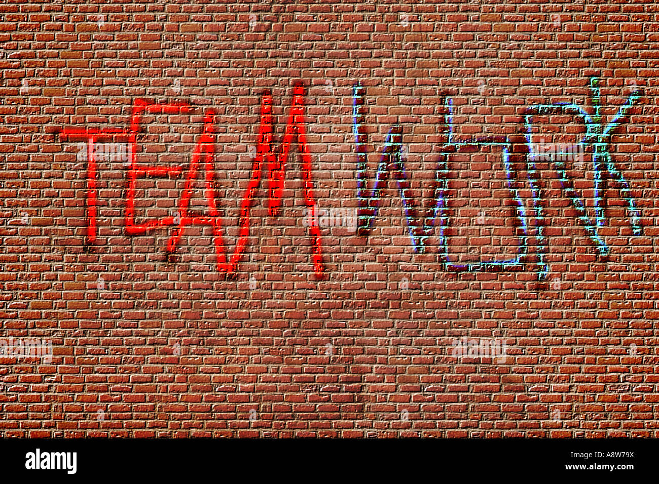 Teamwork written as grafitti on a brick wall Stock Photo - Alamy