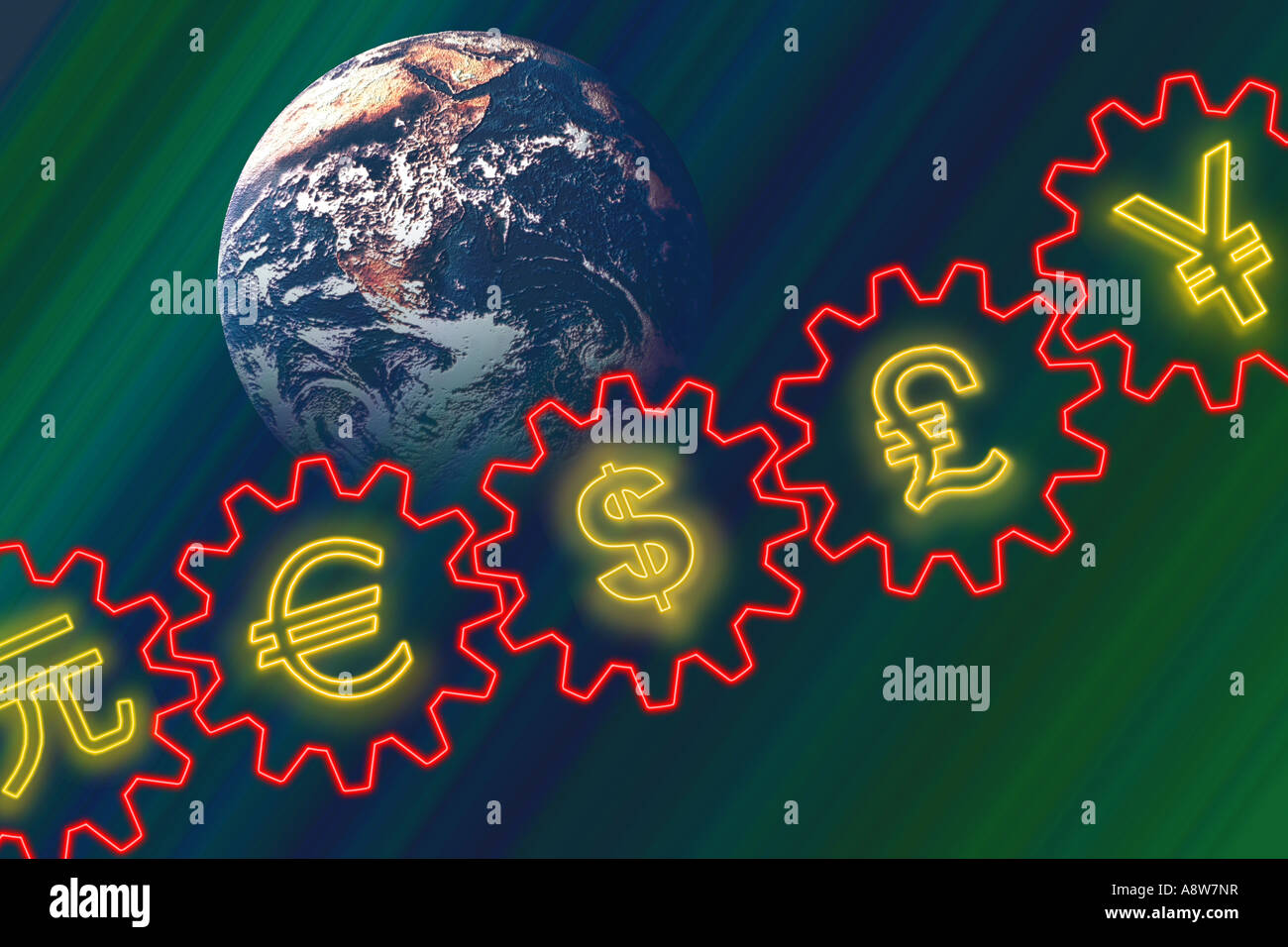 Gears with currency symbols mesh hi-res stock photography and images ...