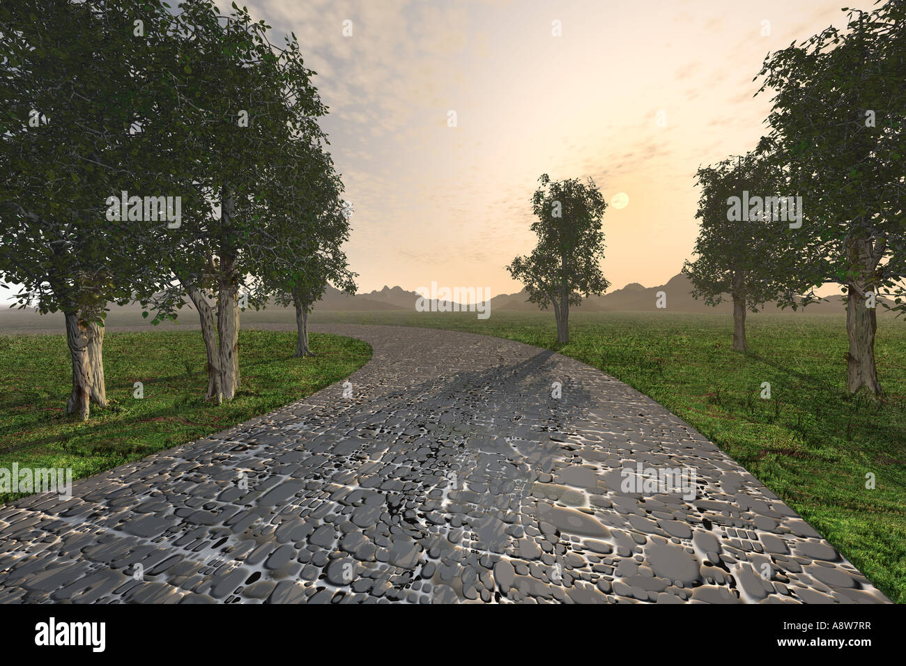 The cobblestone road Stock Photo - Alamy