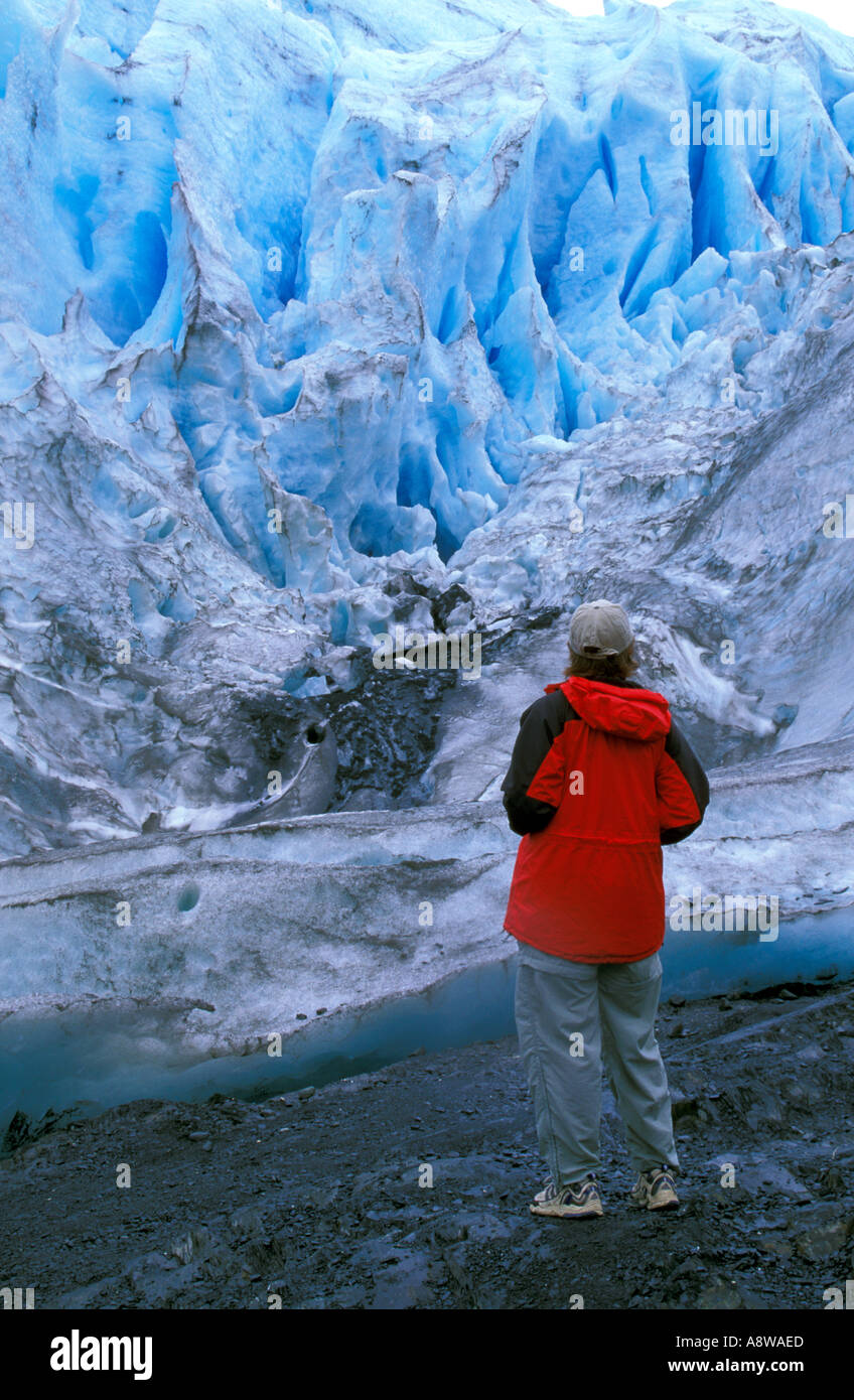 Lady viewing Exit Glacier Kenai Fjords National Park Alaska Stock Photo ...