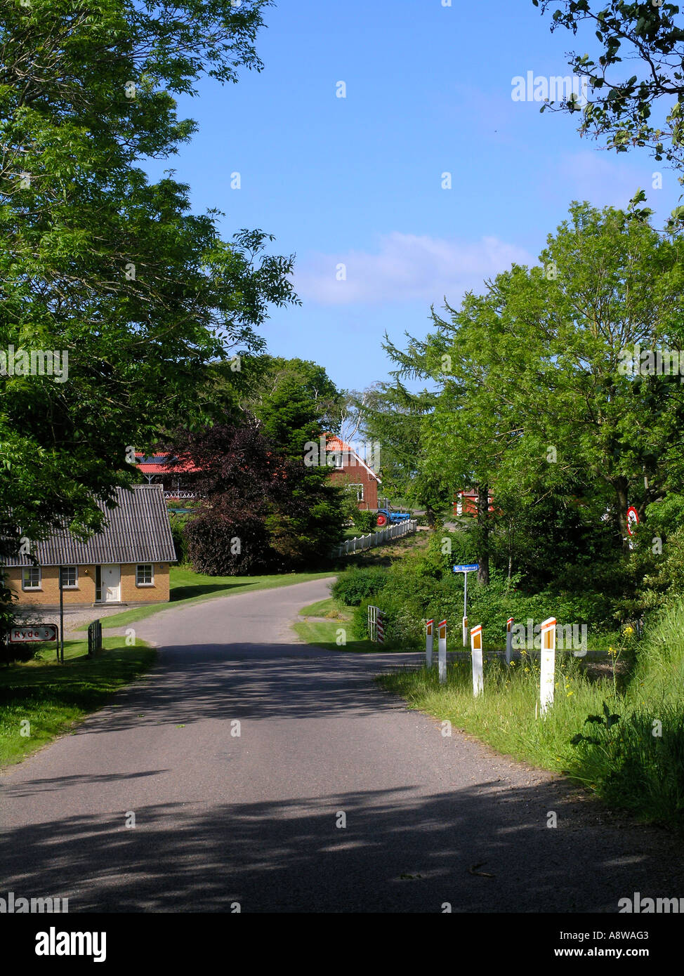 Typical danish landscape at entrance to small rural village western ...