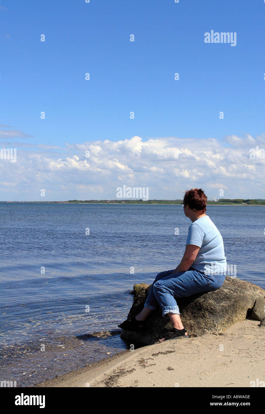 Woamen enjoying the View of Struer bay Limfjorden Jutland Denmark Stock ...