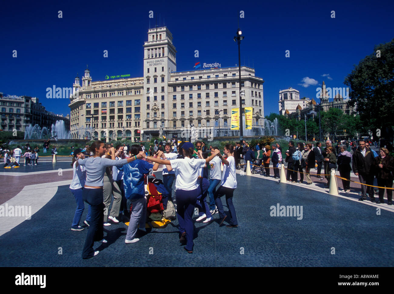 Spaniards, Spanish children boys and girls dancing the Sardana dance in ...