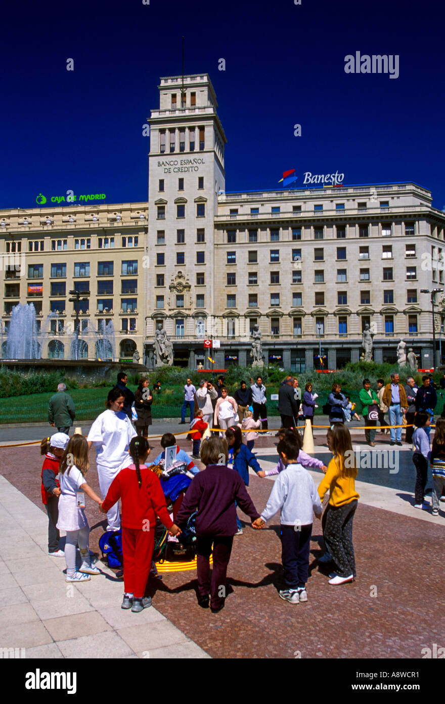 Spaniards, Spanish children boys and girls dancing the Sardana dance in ...