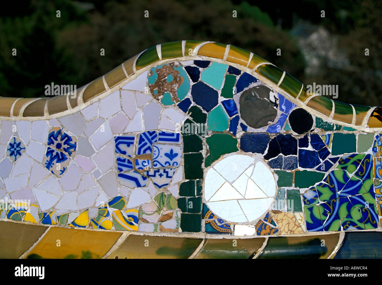 serpent bench, main terrace, Park Guell, Parc Guell, by Antoni Gaudi ...