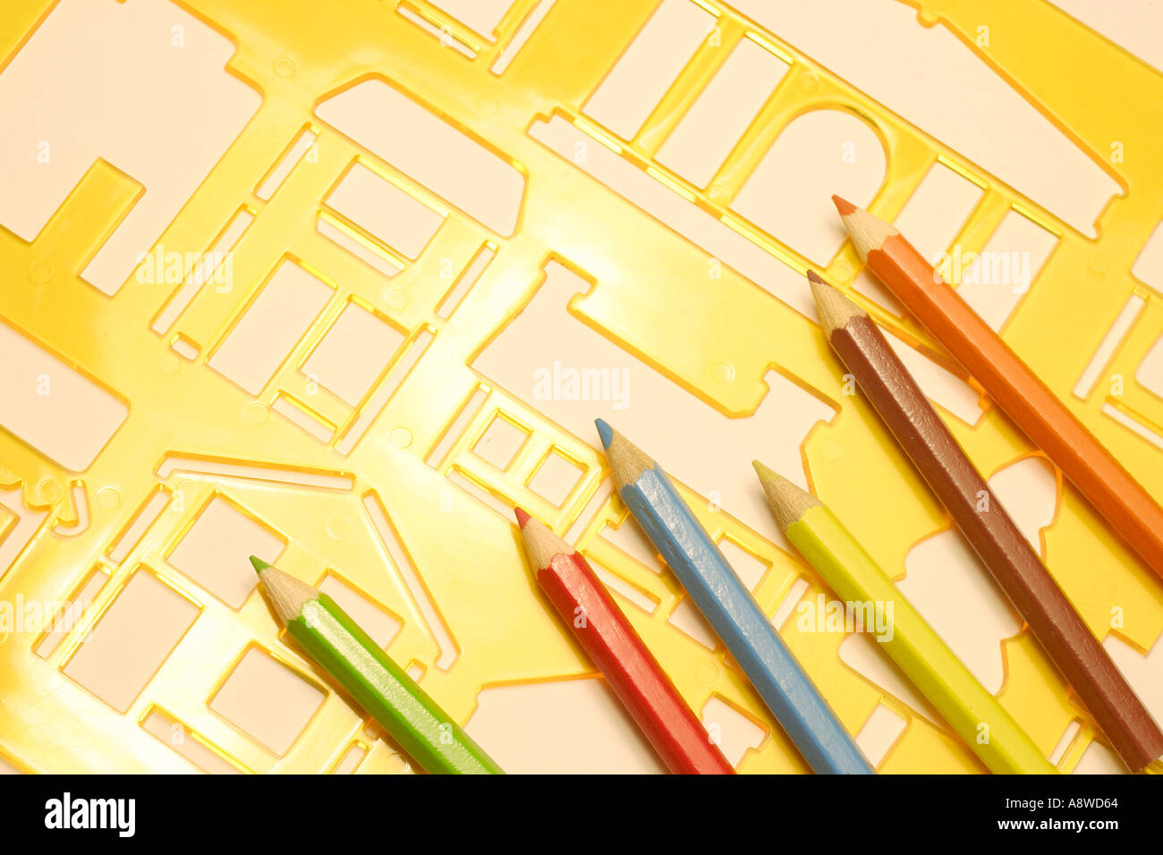 Colour Pencils and Stencil Stock Photo - Alamy