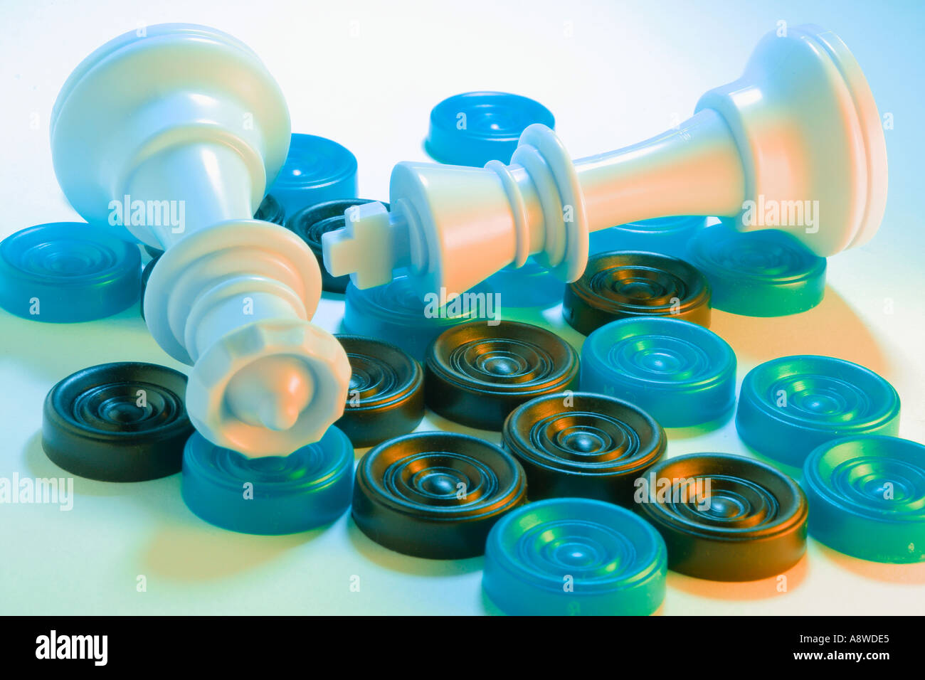 Chess Pieces and Checkers Stock Photo - Alamy