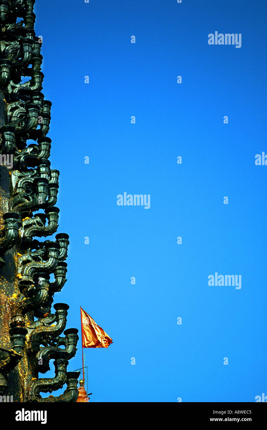 SUB90497 Saffron colored religious flag at Harsiddhi temple Ujjain ...