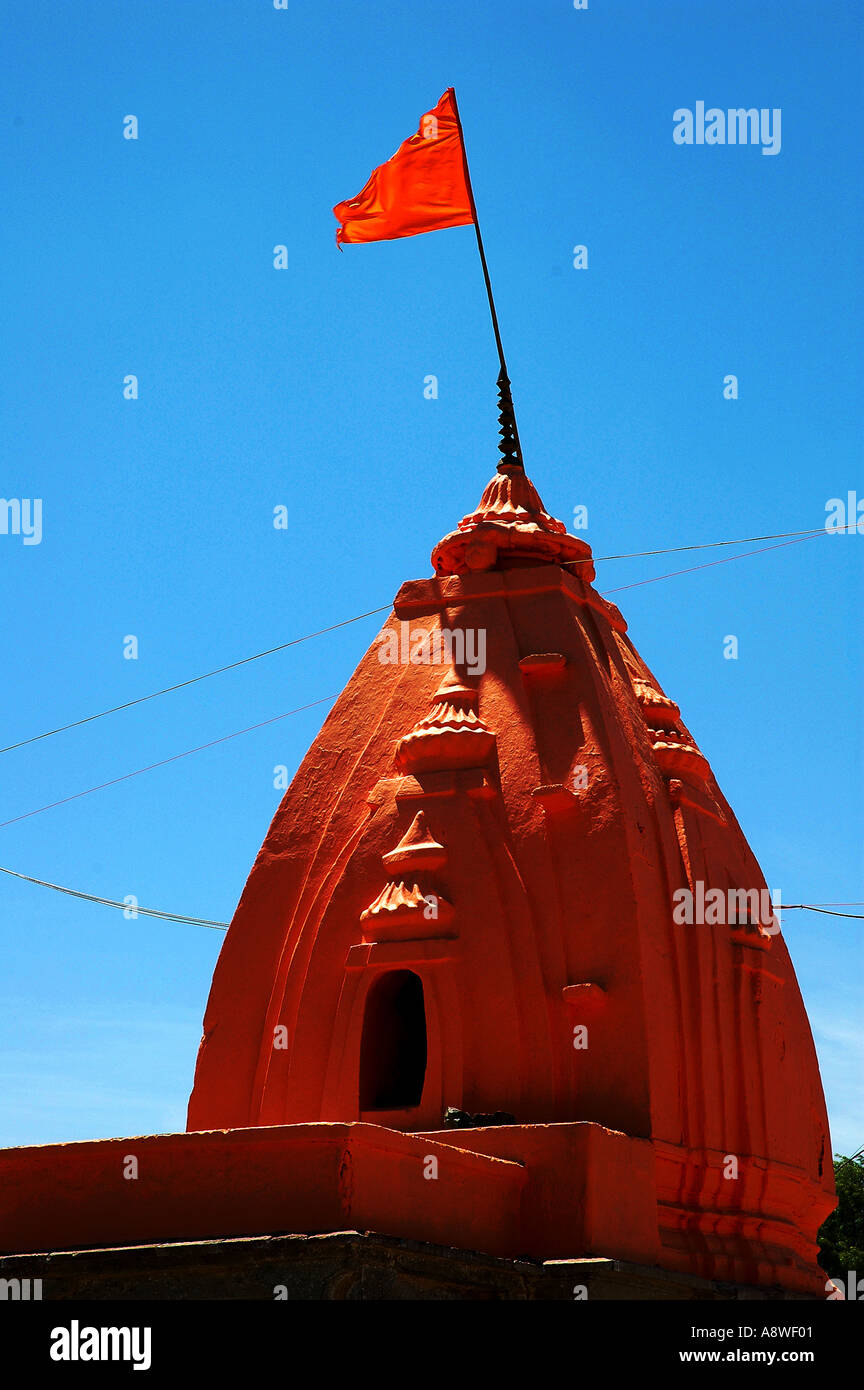 SUB90508 Red saffron color religious flag top of temple ujjain india ...