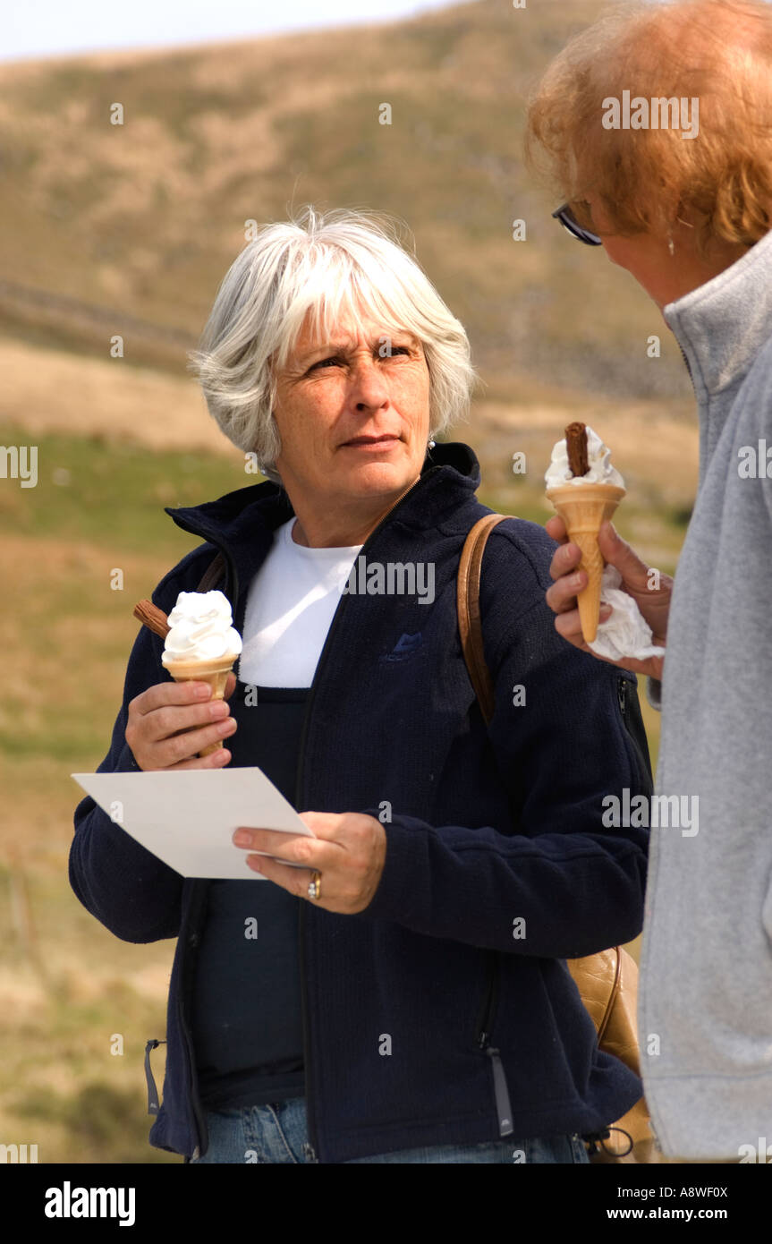 Two middle aged Women tourists visitors in Snowdonia national park ...