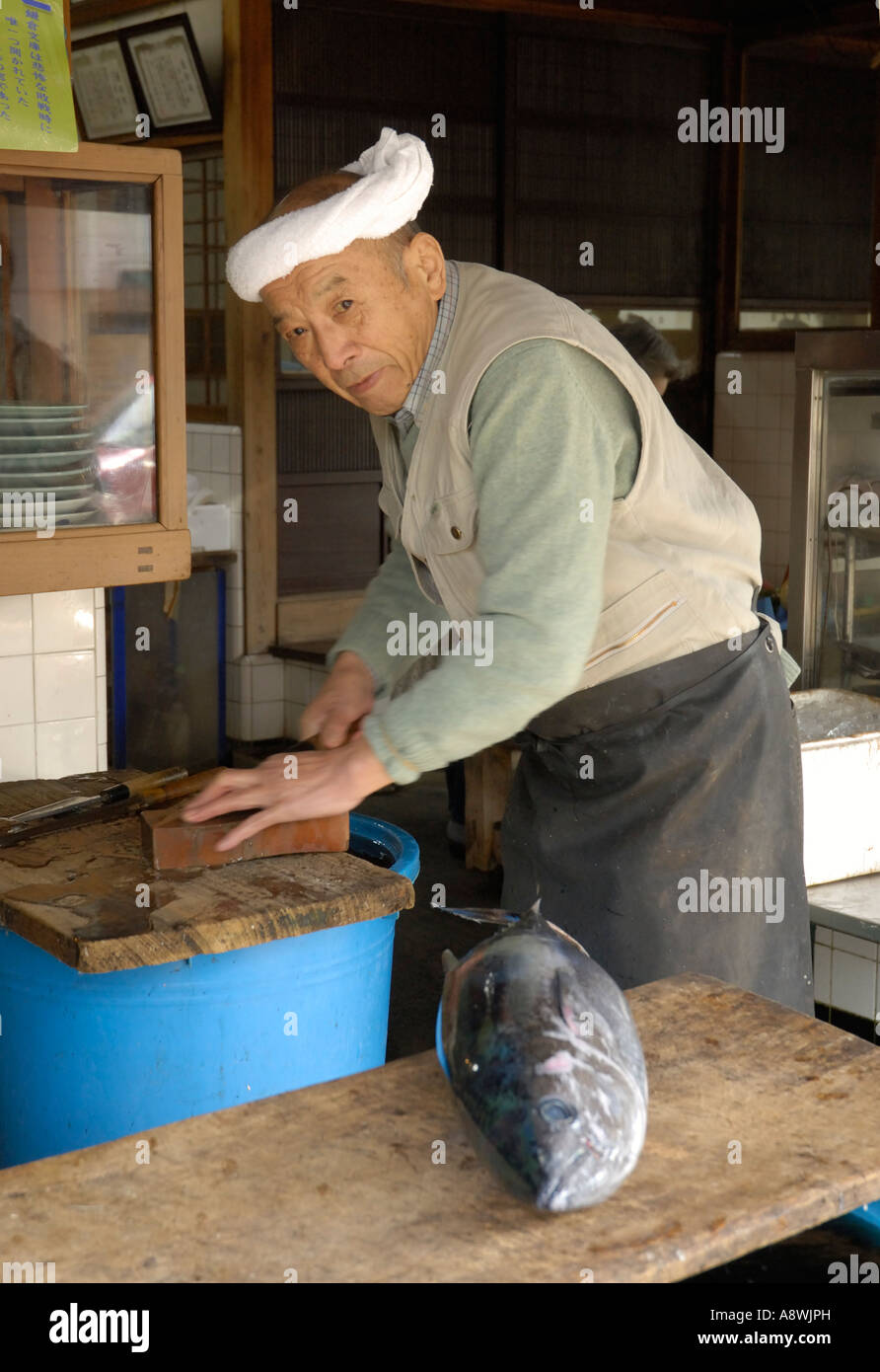 Preparing fresh Sashimi Stock Photo - Alamy