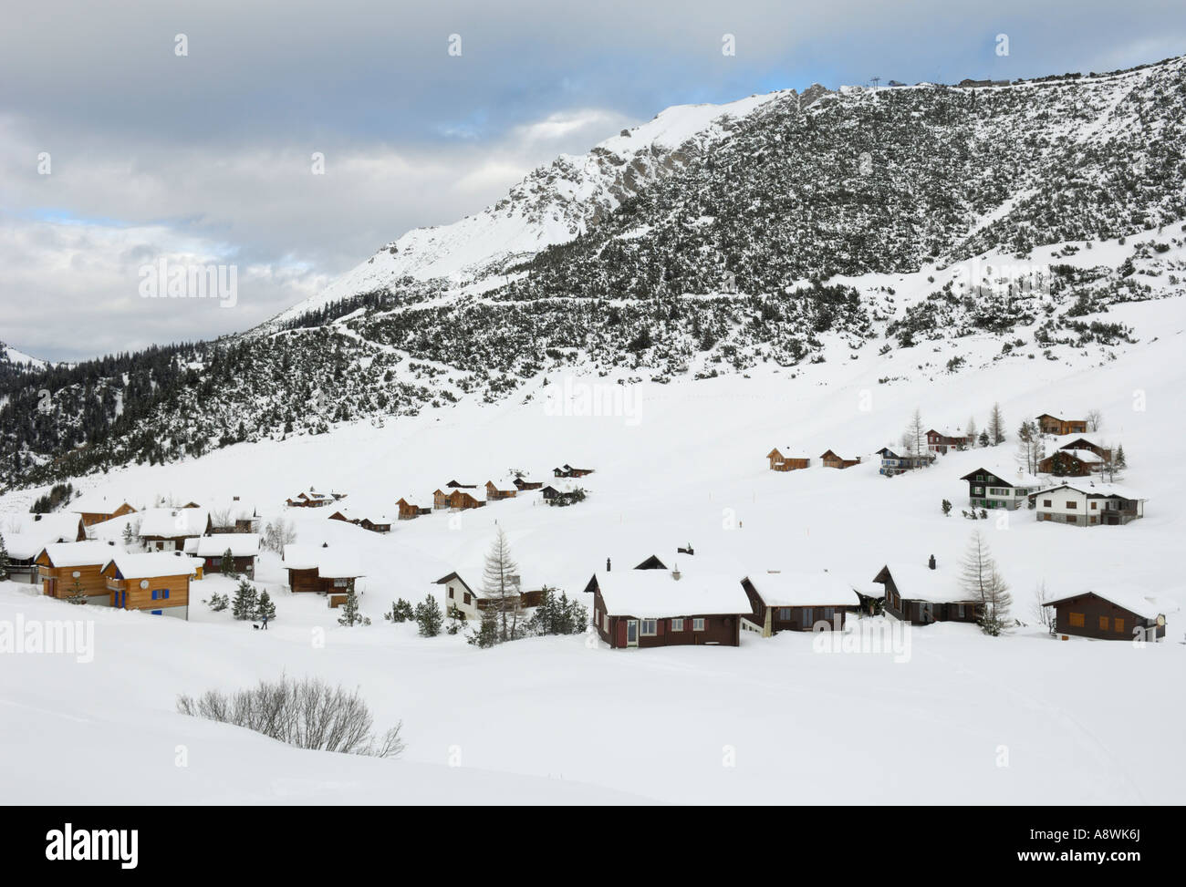 Alpine village during winter, Malbun FL Stock Photo - Alamy