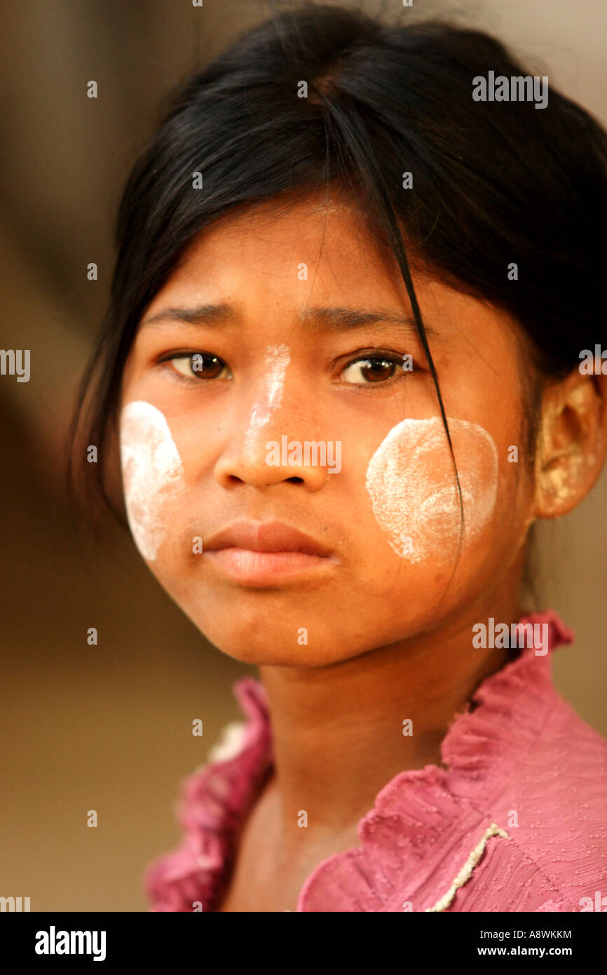 Asia, Myanmar, Monywa, Young girl with thanaka face paint Stock Photo - Alamy