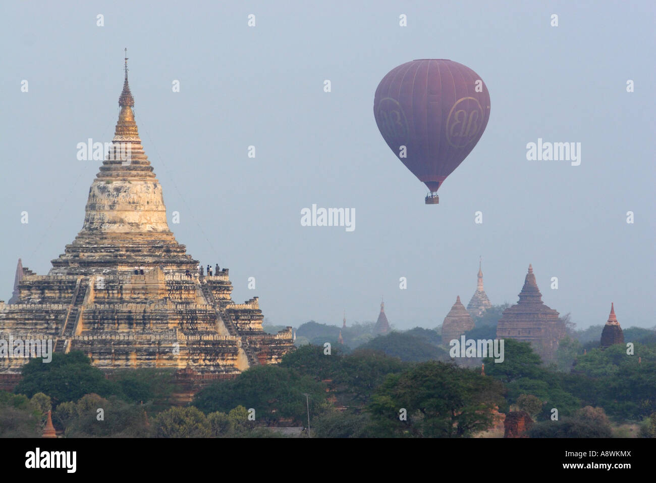 Asia, Myanmar, Bagan, balloon over temples of Bagan Stock Photo - Alamy