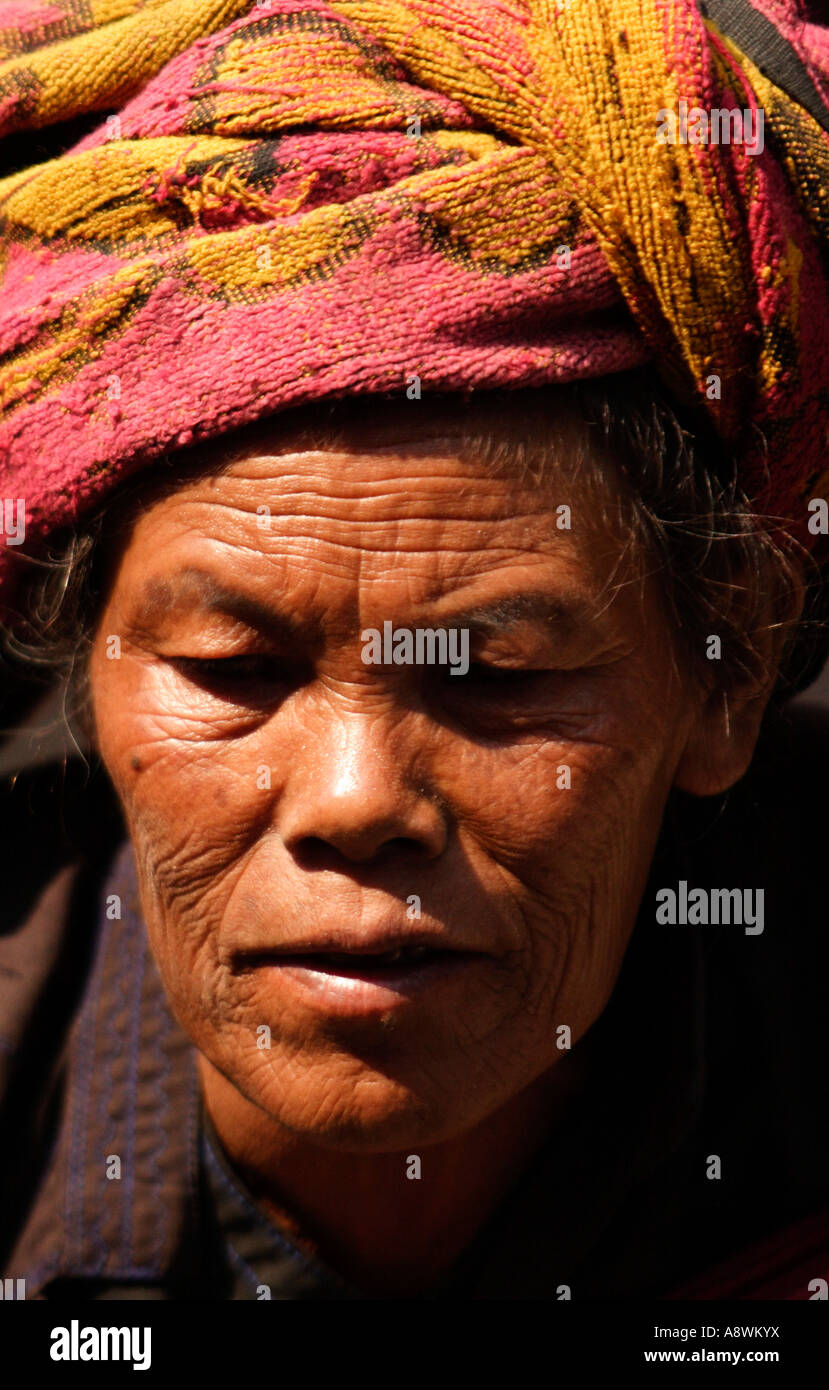 Asia, Myanmar, Nyaungshwe, portrail of hill tribe woman wearing ...