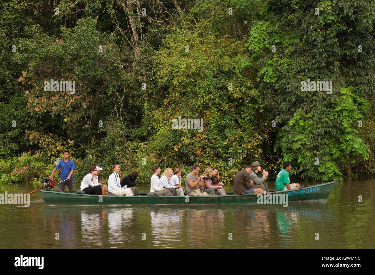 Amazon rainforest river canoe tourists hi-res stock photography and ...